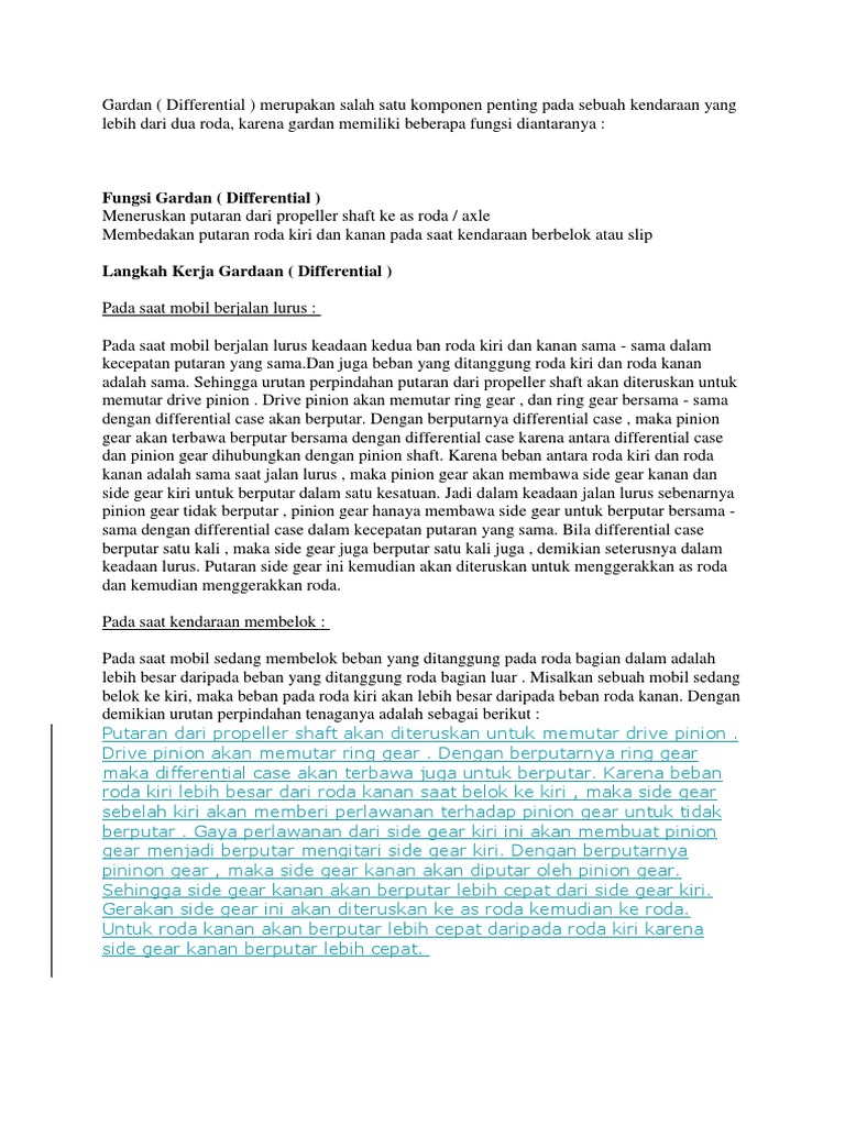 Fungsi dan Kerja Gardan Kendaraan | PDF