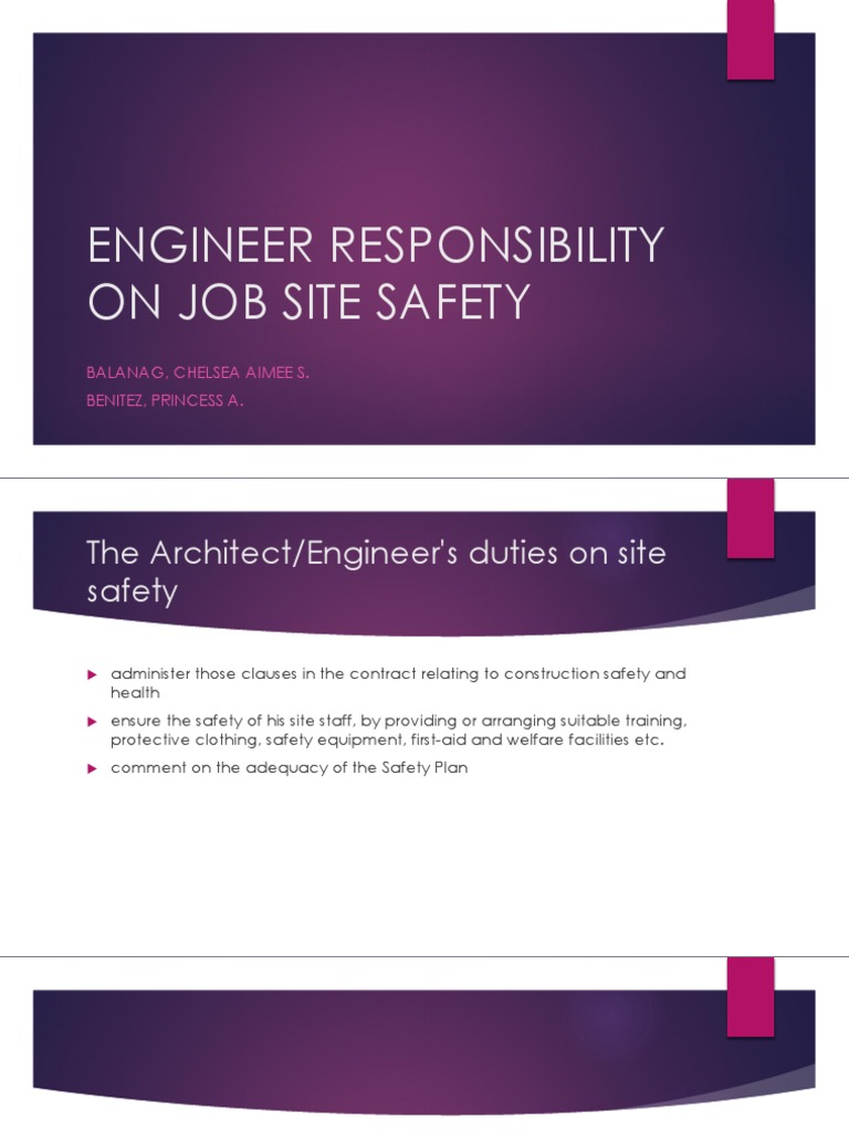Engineer Responsibility On Job Site Safety | PDF | Occupational Safety ...