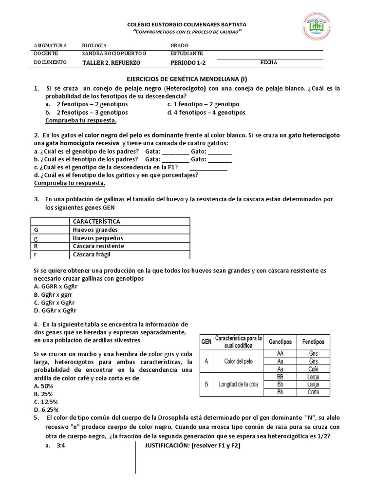Taller Genetica Mendeliana PDF | PDF | Dominancia (Genética) | Genética