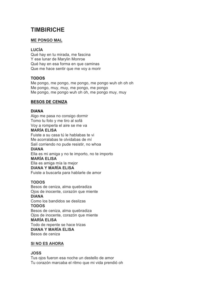 Timbiriche Letra | PDF | Ocio | Entretenimiento (general)