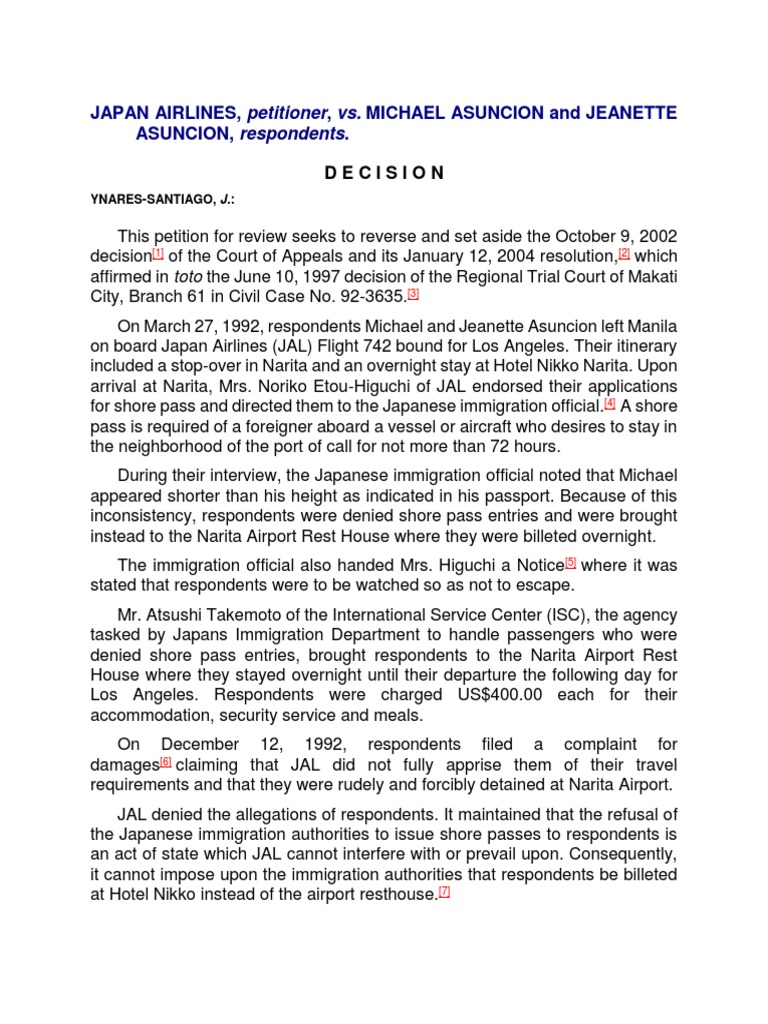 Japan Airlines vs. Michael Asuncion | PDF | Lawsuit | Damages