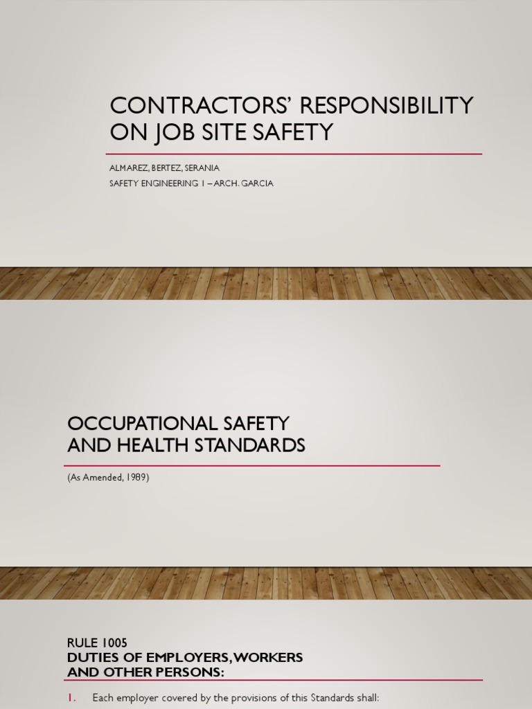 Contractors Responsibility on Job Site Safety | Occupational Safety And ...