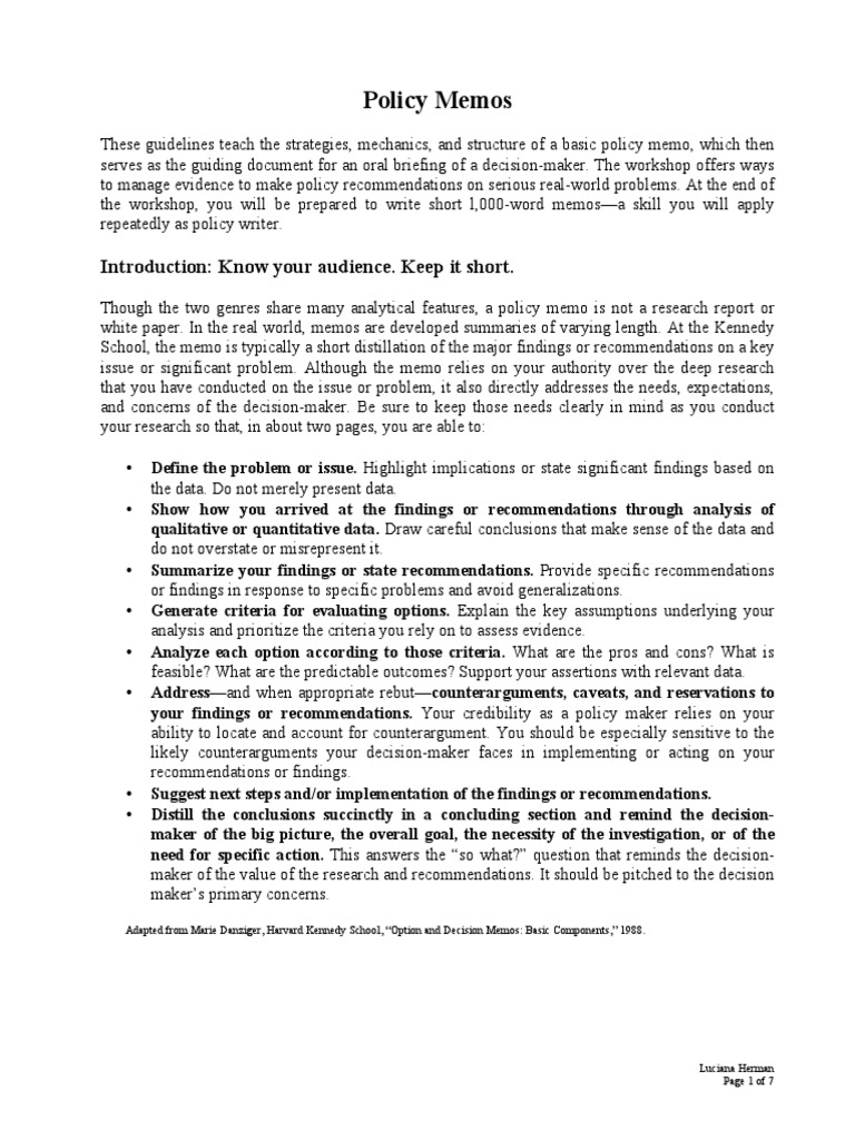 Policy Memo Guidelines | PDF | Memorandum | Pesticide