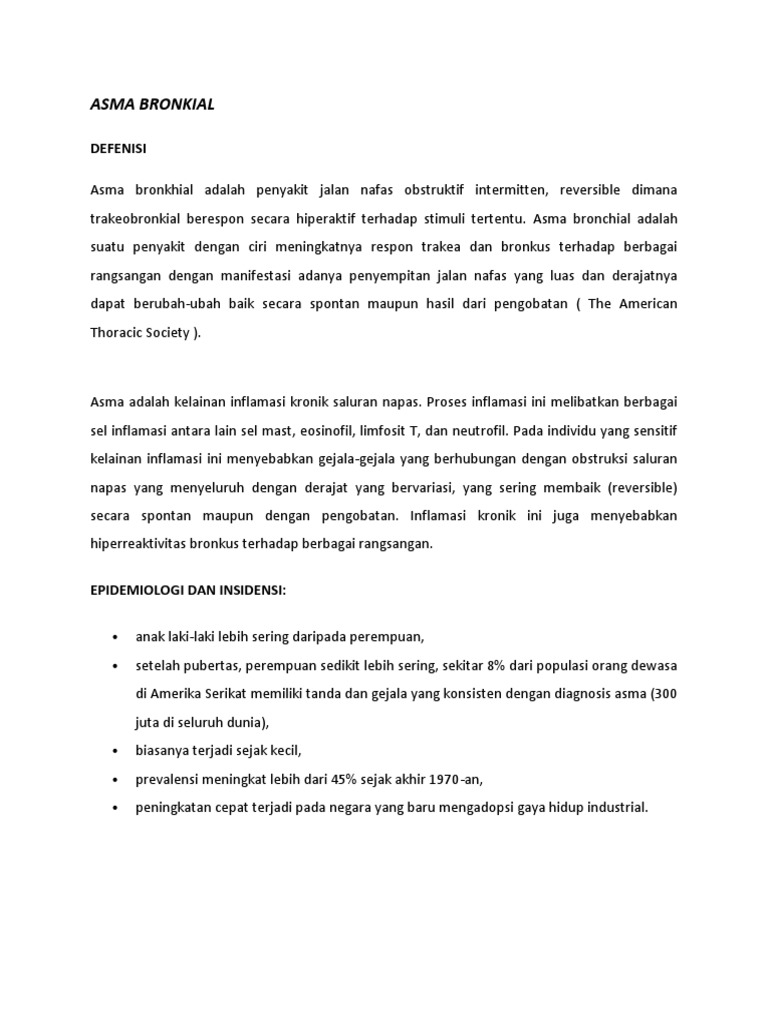 Ciri-Ciri dan Klasifikasi Asma Bronkhial | PDF