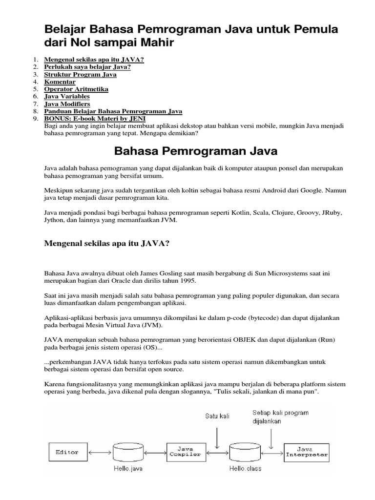 Belajar Bahasa Pemrograman Java Untuk Pemula Dari Nol Sampai Mahir | PDF