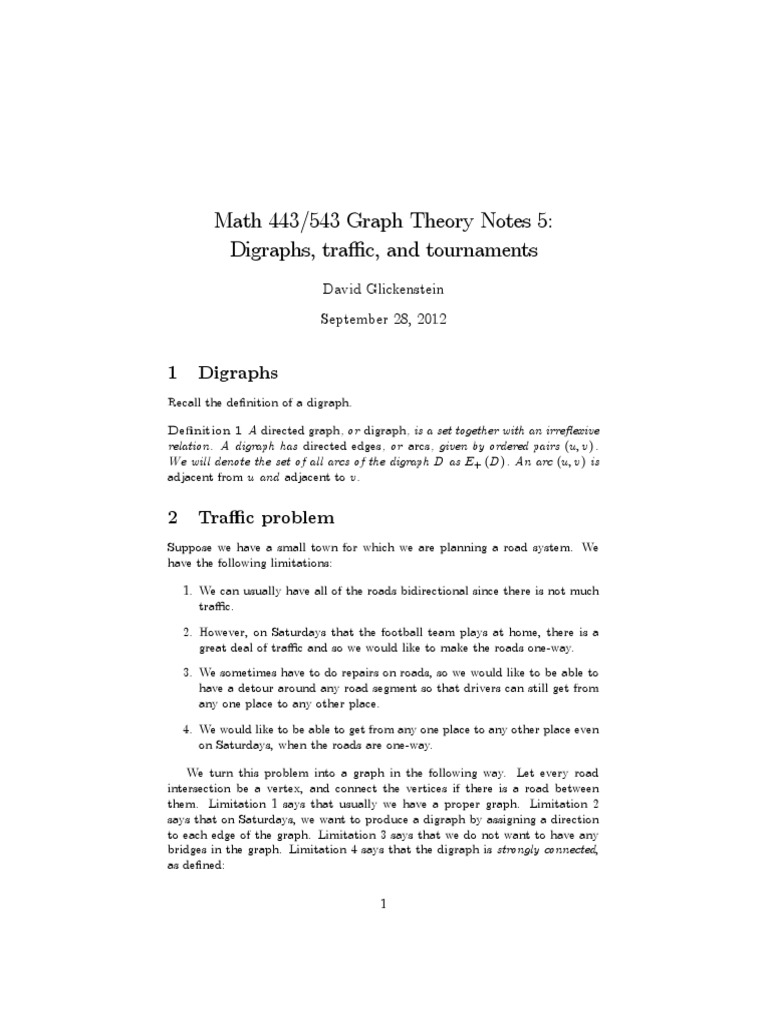Math 443/543 Graph Theory Notes 5: Digraphs, Tra C, and Tournaments ...