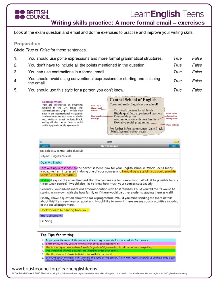A More Formal Email - Exercises PDF | PDF | Question | Human Communication