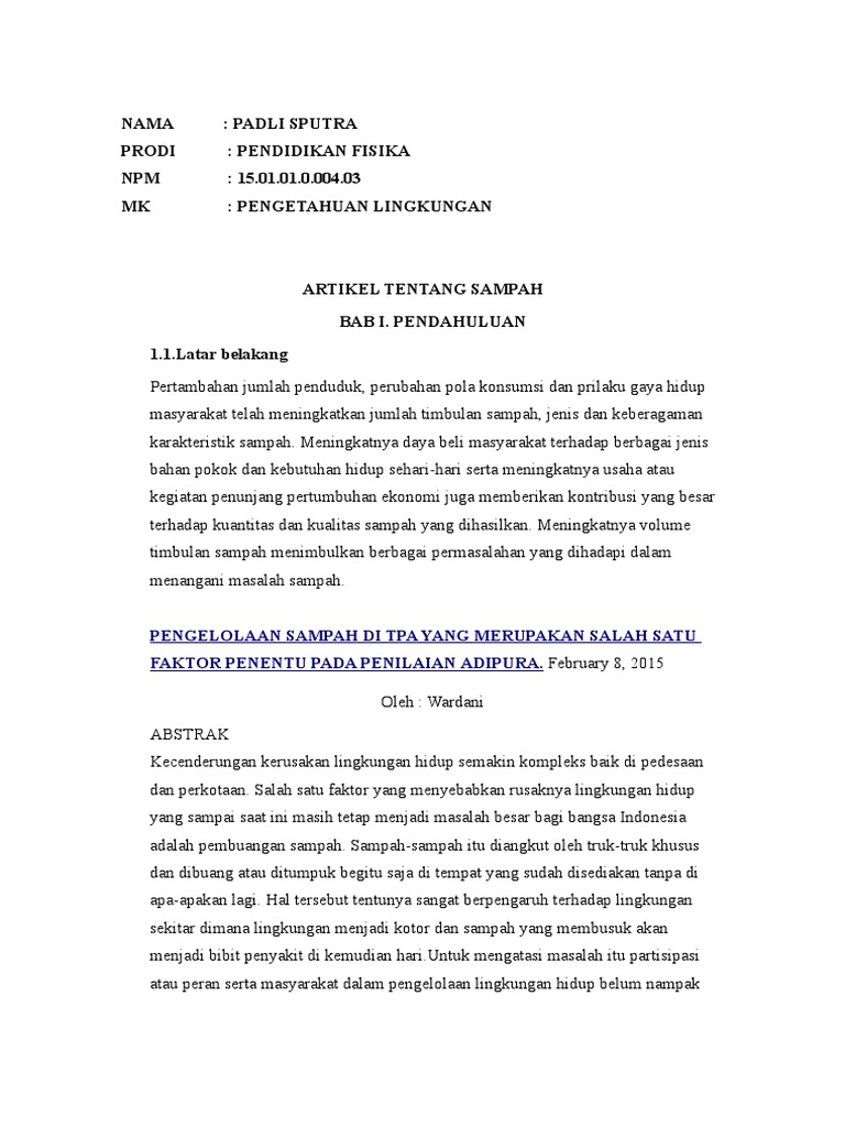 Tugas Artikel Sampah | PDF | Kesehatan Holistik | Sains & Matematika