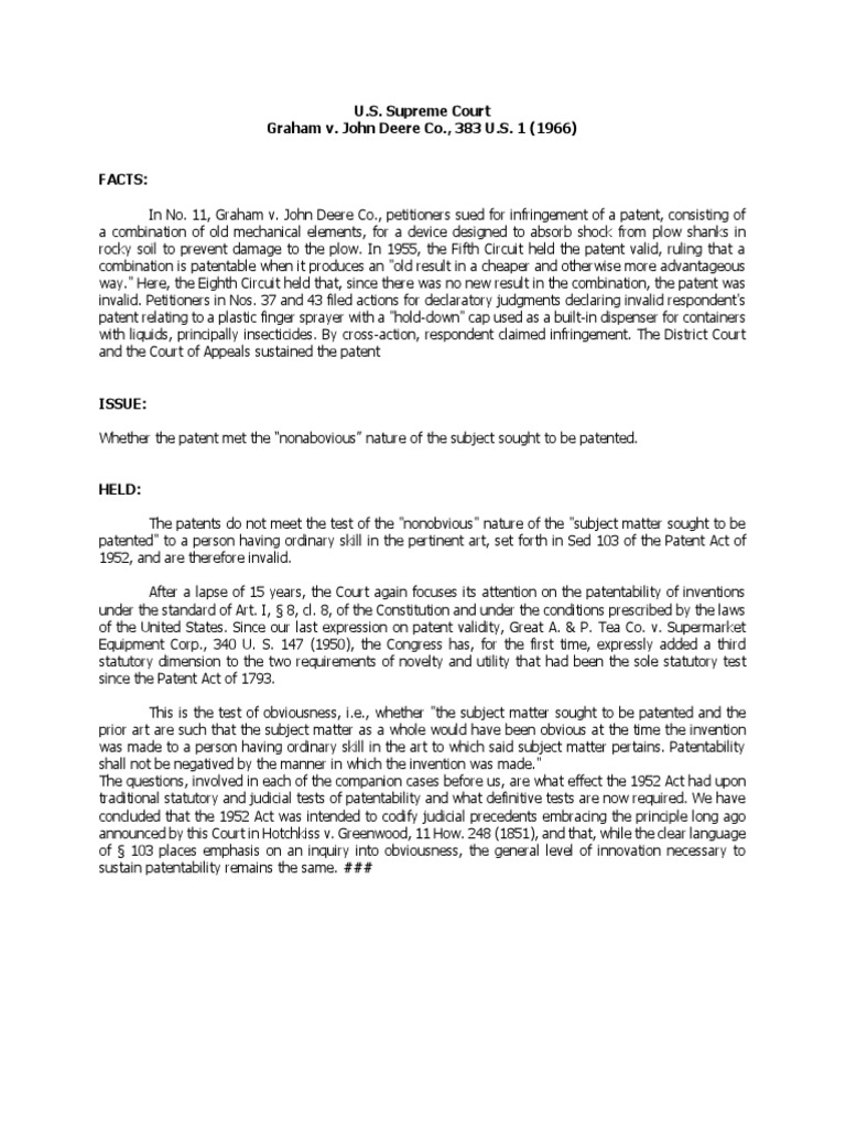 Graham v. John Deere Patent Ruling | PDF | United States Supreme Court ...