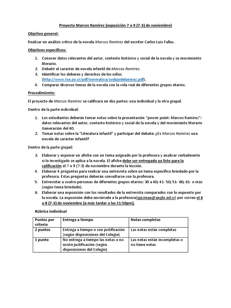 Proyecto Marcos Ramirez | PDF | Literatura infantil | Novelas