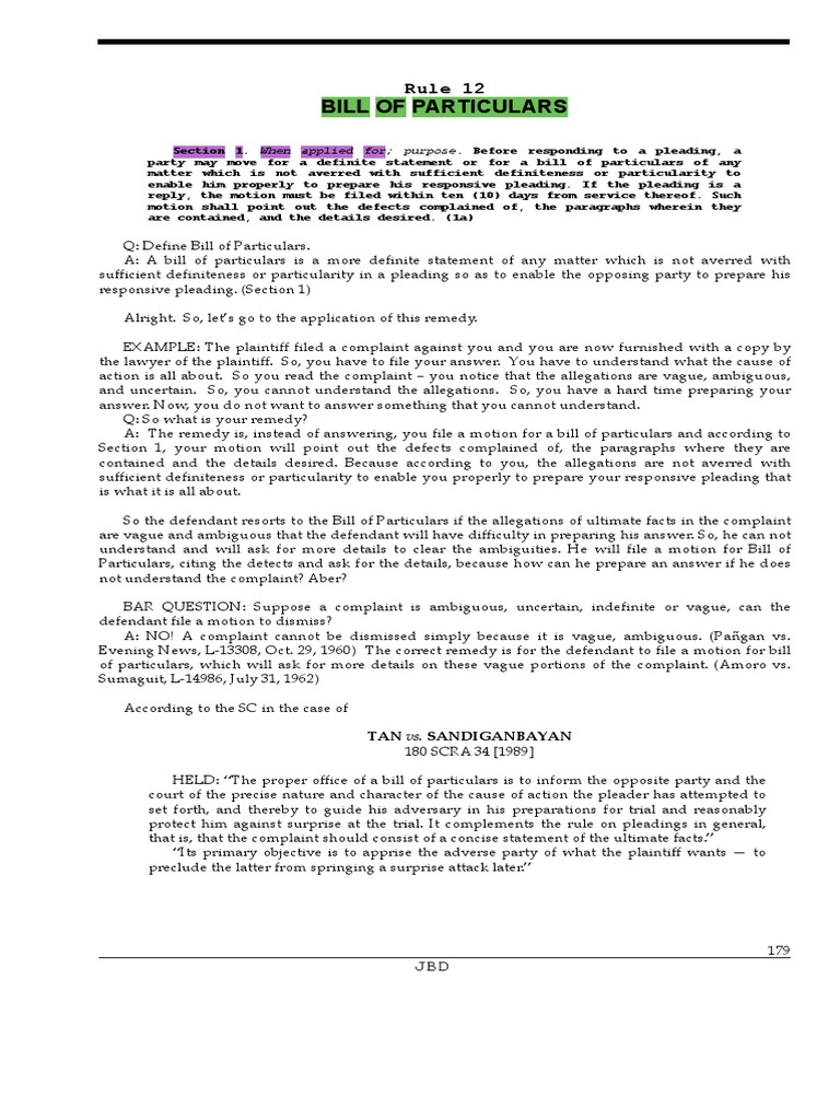 Understanding Bill of Particulars in Pleadings | PDF | Pleading | Arraignment