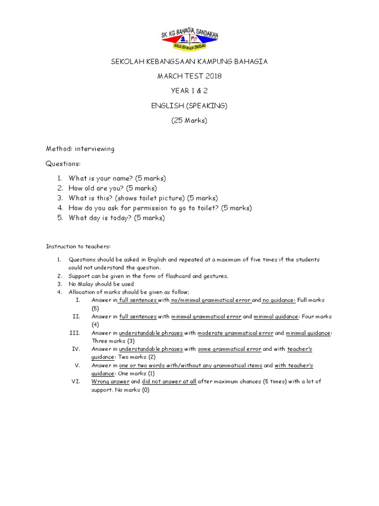 Listening and Speaking Test | PDF | Question | Phrase