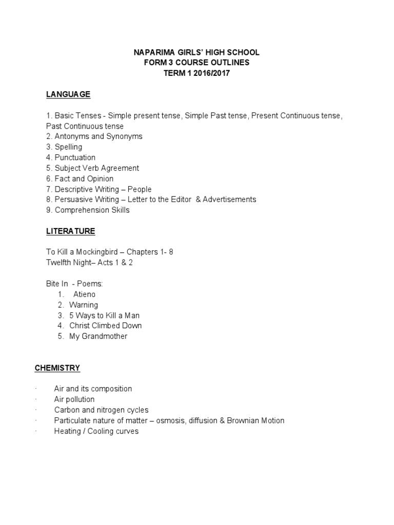 Naparima Girls' High School Form 3 Course Outlines TERM 1 2016/2017 ...
