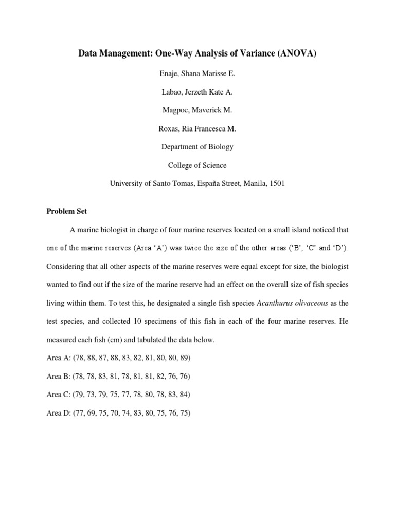 Data Management: One-Way Analysis of Variance (ANOVA) : Problem Set | PDF | P Value | Analysis ...