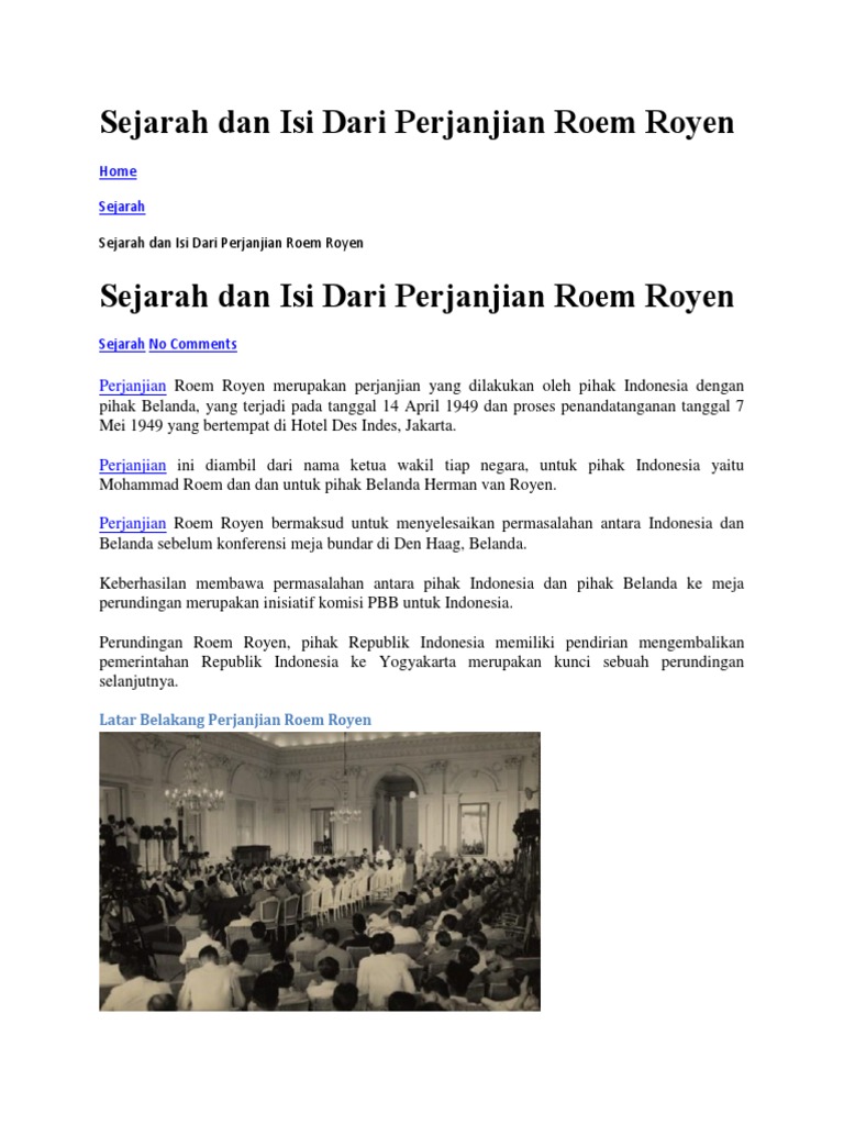 Sejarah Dan Isi Dari Perjanjian Roem Royen | PDF