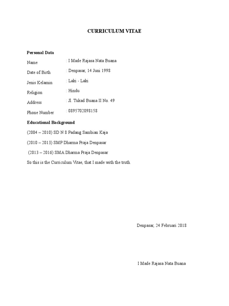 Personal Data Curriculum Vitae | PDF