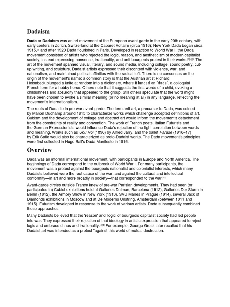 Dadaism: Dada or Dadaism Was An Art Movement of The European Avant ...