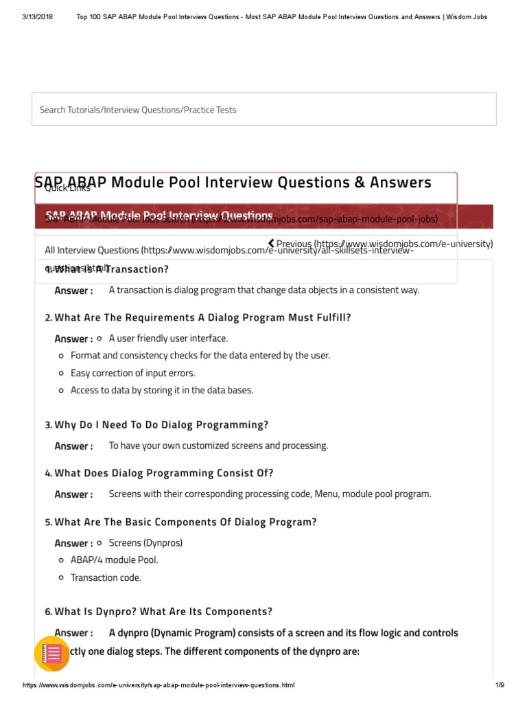 Most SAP ABAP Module Pool Interview Questions and Answers | PDF ...