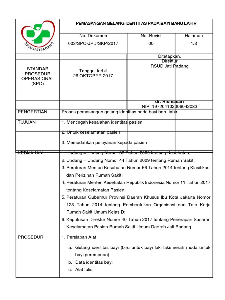 Pemasangan Gelang Identitas Pada Bayi Baru Lahir | PDF