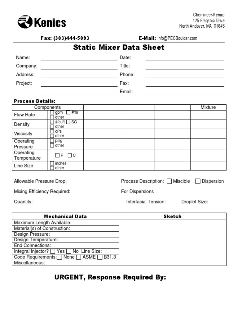 Static Mixer Data Sheet Overview | PDF