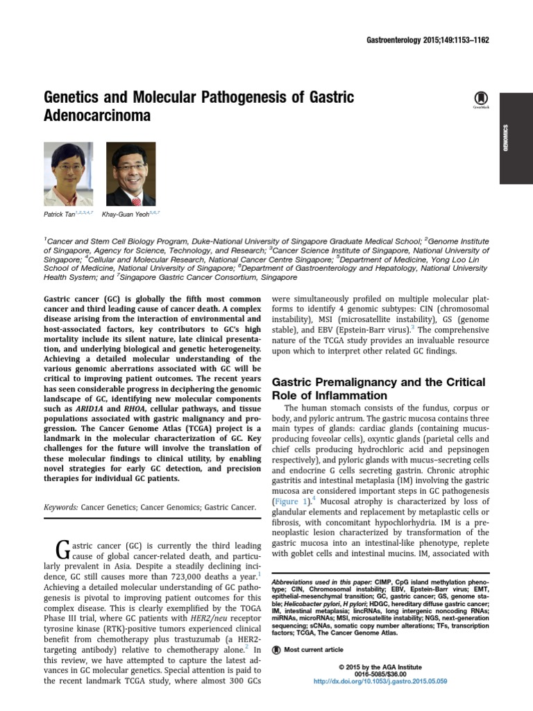 Pathogenesis of Gastric Adenocarcinoma. Gastroenterology 2015 OOJJOO ...