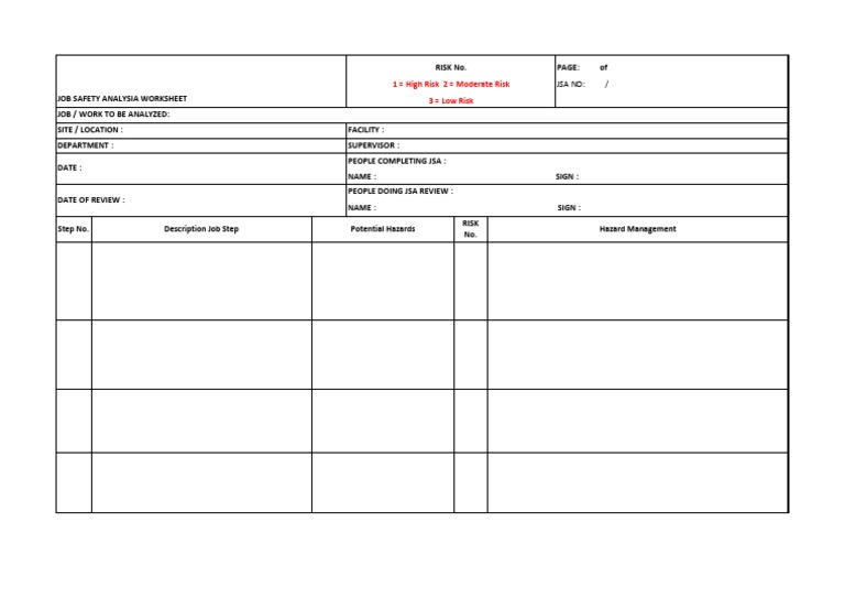 Sample Job Hazard Analysis Form