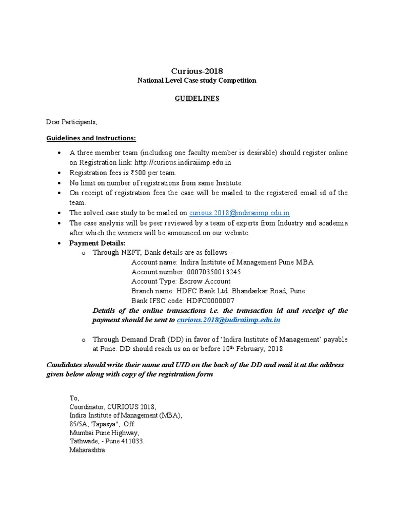 Curious-2018: National Level Case Study Competition Guidelines Dear Participants | Download Free ...