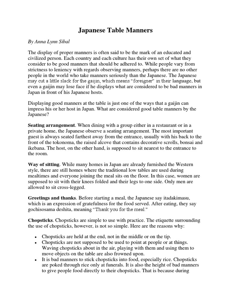 Japanese Table Manners | PDF | Japanese Cuisine | Tableware