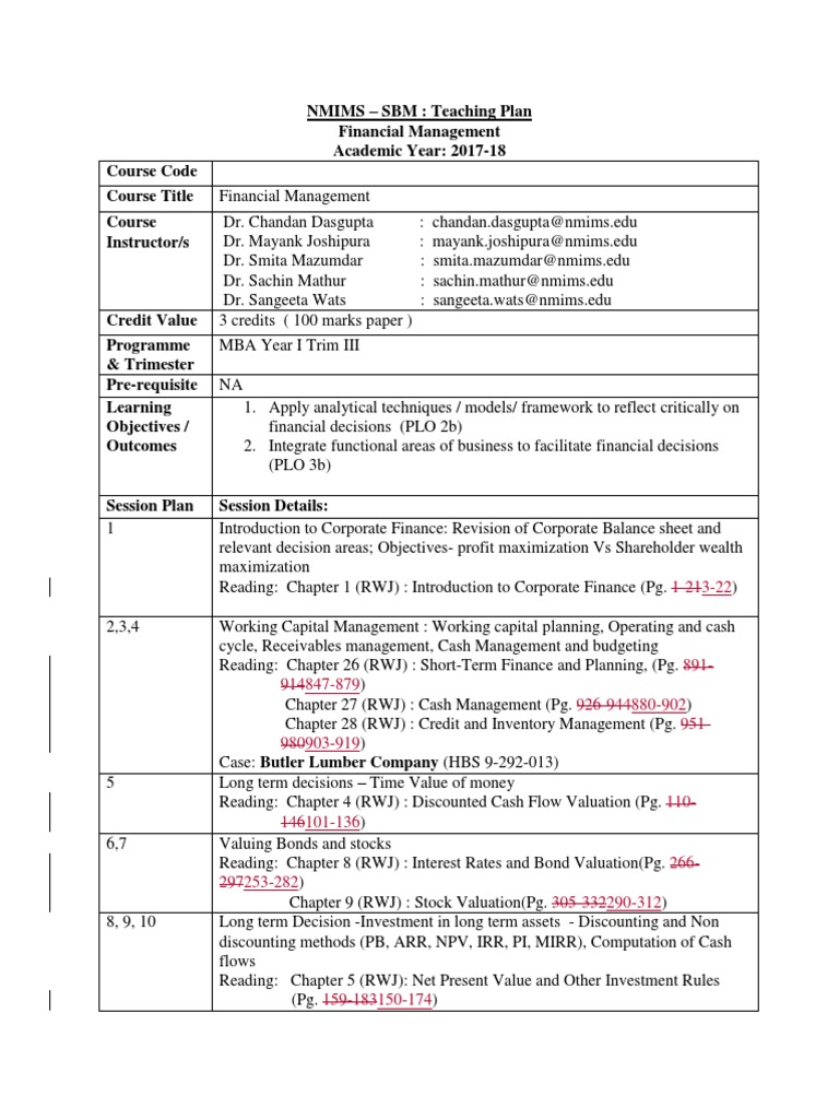 Financial Management Course Syllabus: Analyzing Corporate Finance ...