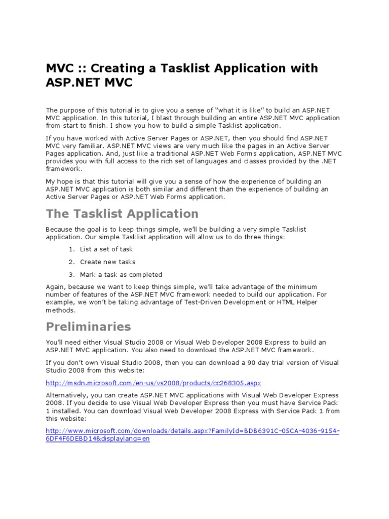 MVC:: Creating A Tasklist Application With | PDF | Model–View–Controller | Language Integrated Query