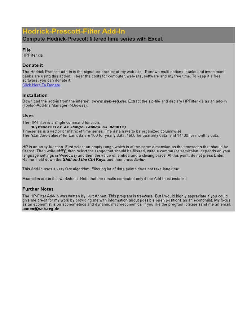 Hodrick-Prescott-Filter Add-In: Compute Hodrick-Prescott Filtered Time ...