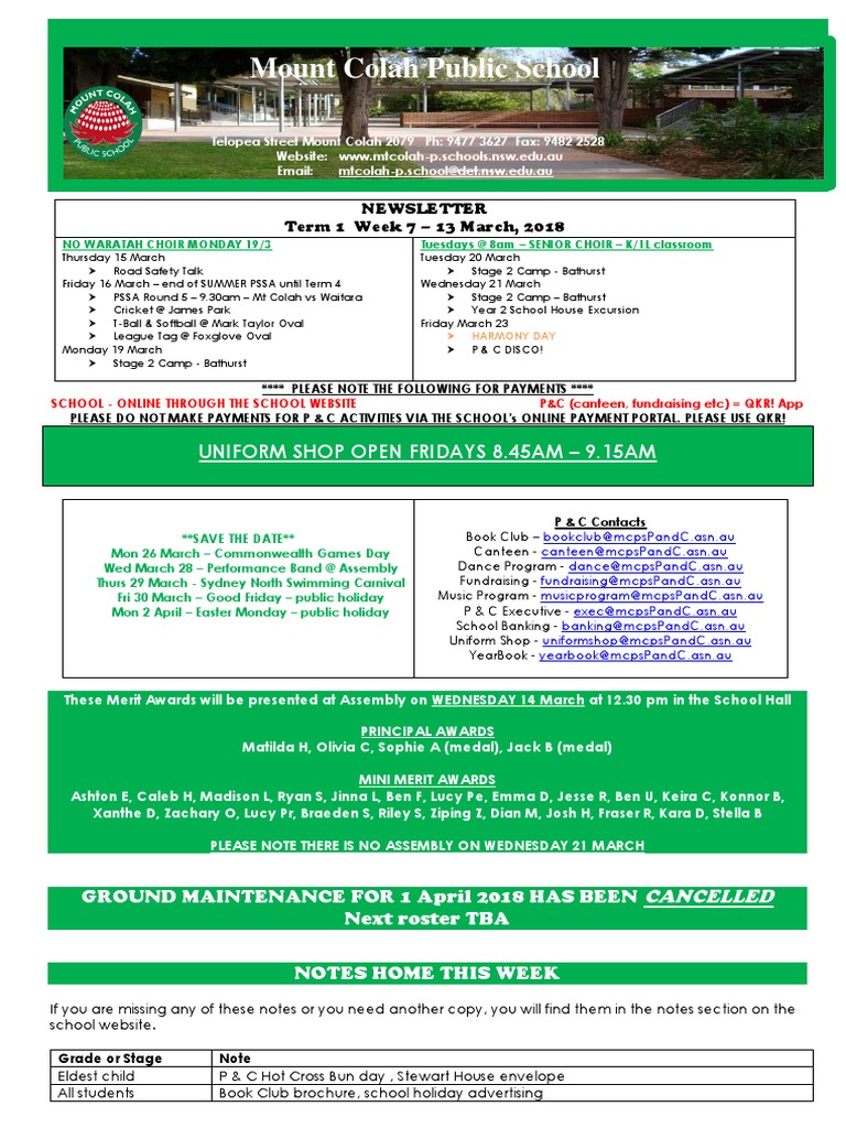 Mount Colah Public School: Uniform Shop Open Fridays 8.45am - 9.15am ...