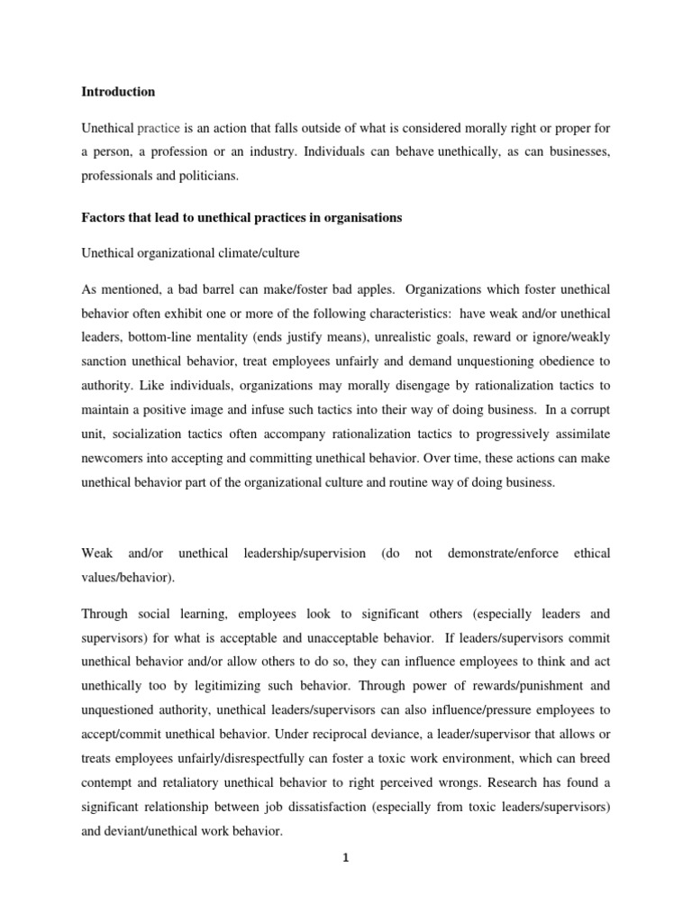 Unethical Behaviour Work | Leadership | Leadership & Mentoring