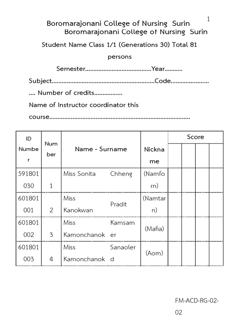 Nursing Student Roster | PDF