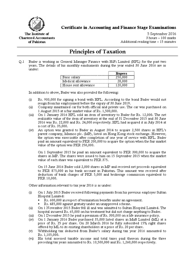 Principles of Taxation: Certificate in Accounting and Finance Stage ...