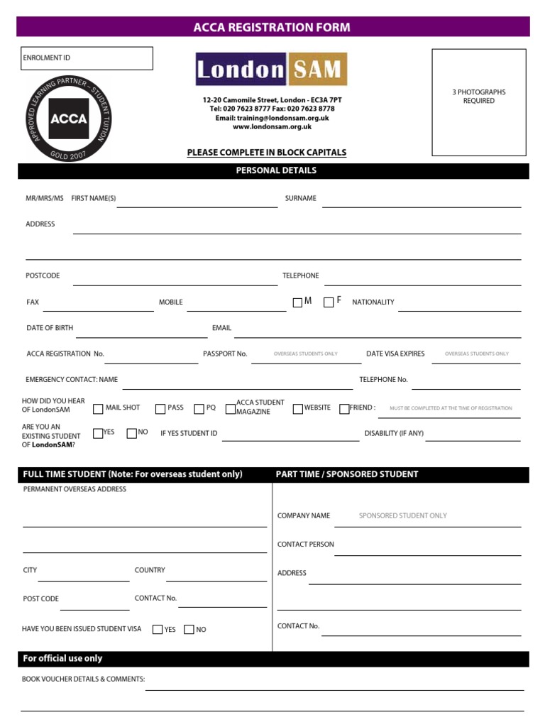 ACCA Registration Form Instructions | PDF | Travel Visa | Fee
