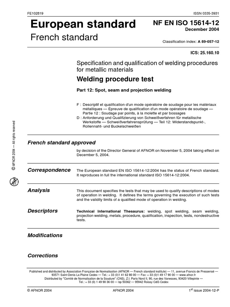 TS en Iso 15614-12 | Descargar gratis PDF | Soudage | Construction