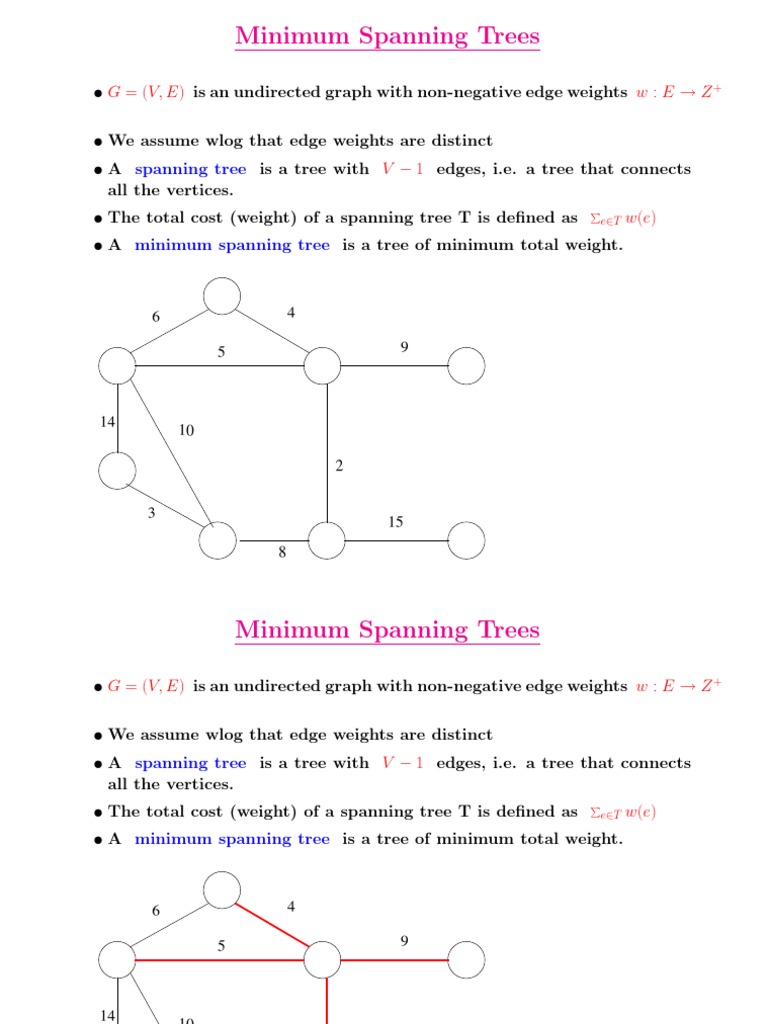 Minimum Spanning Trees: G (V, E) W: E Z | PDF | Algorithms And Data Structures | Areas Of ...