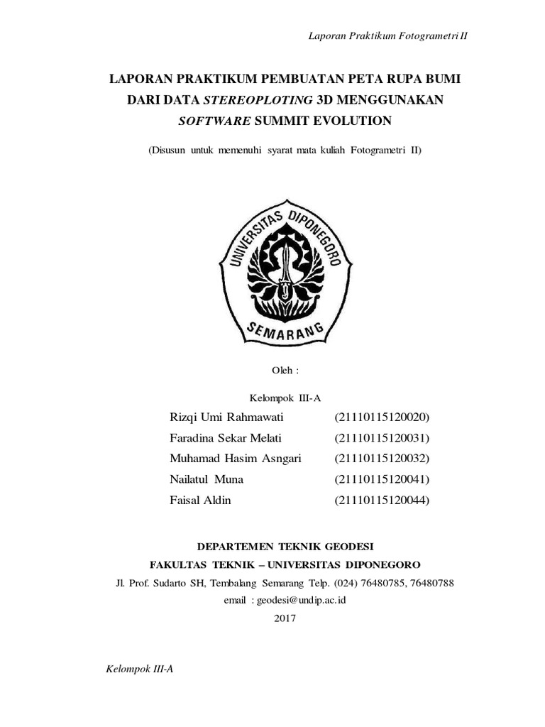 Laporan Praktikum Pembuatan Peta Rupa Bumi dari Data Stereoplotting 3D Menggunakan Software ...