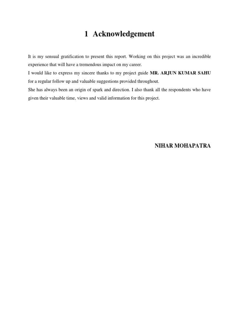 1 Acknowledgement: Nihar Mohapatra | PDF | Customer Relationship ...