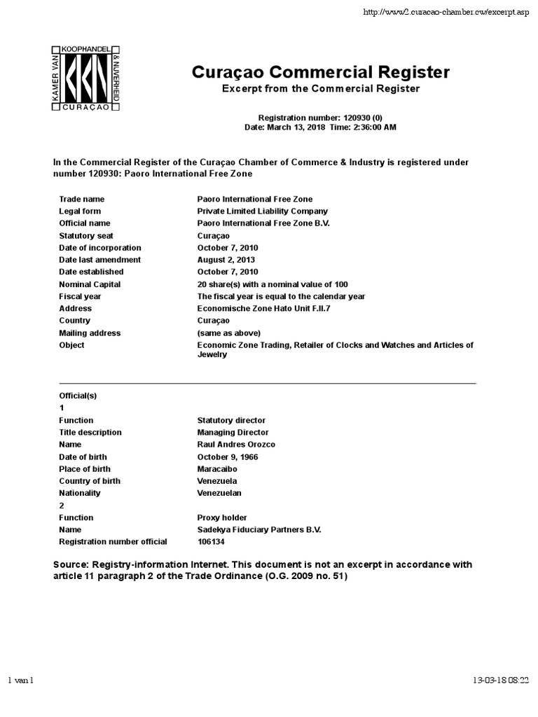 Curaçao Commercial Register