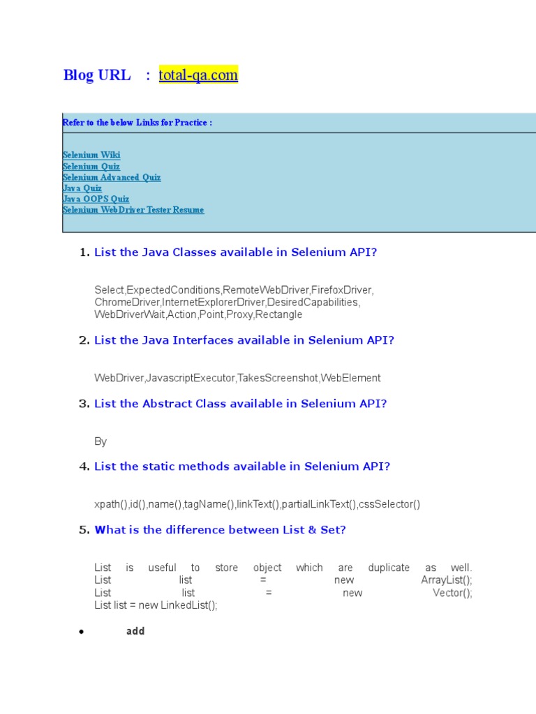 Top 50 Selenium Interview Questions | PDF | Selenium (Software) | Areas ...