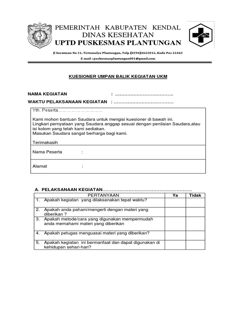 Kuesioner Umpan Balik Kegiatan | PDF