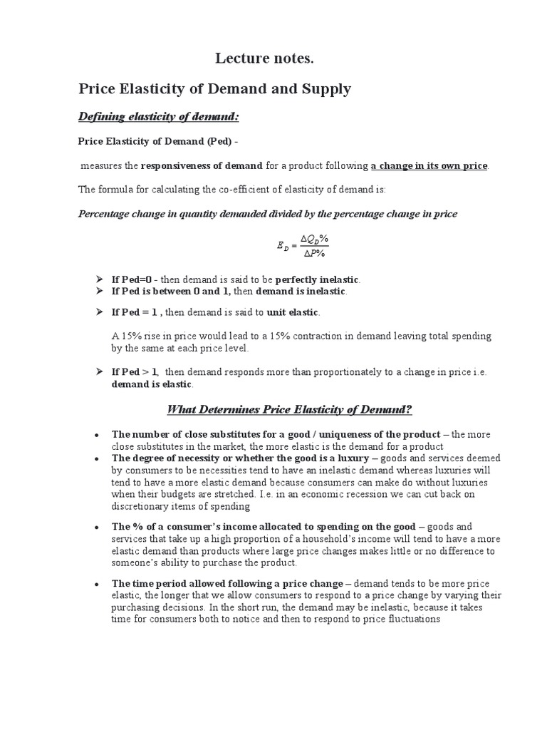 Elasticity of Demand and Supply Notes | PDF | Price Elasticity Of ...
