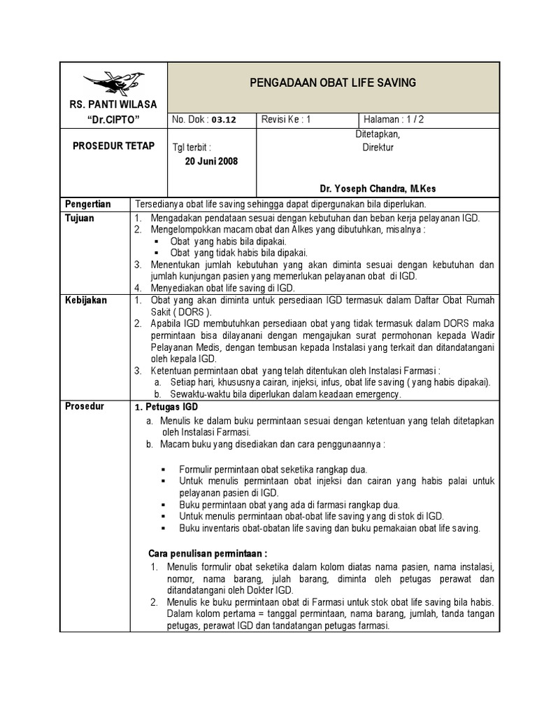 SOP Pengadaan Obat Life Saving | PDF | Kesehatan Holistik