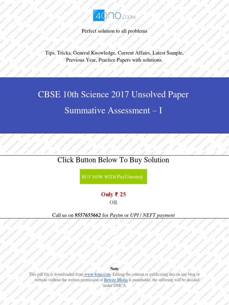 CBSE 10th Science SA1 2017 Unsolved | PDF | Series And Parallel Circuits | Electrical Resistance ...