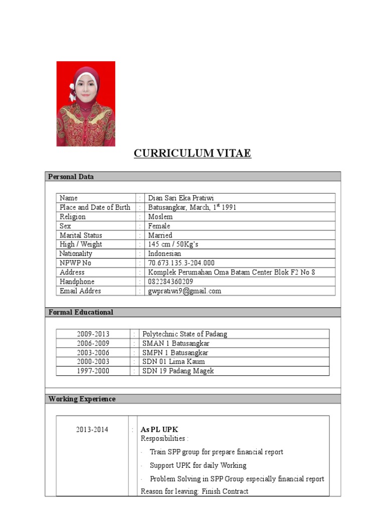 Dian Sari Eka Pratiwi CV | PDF