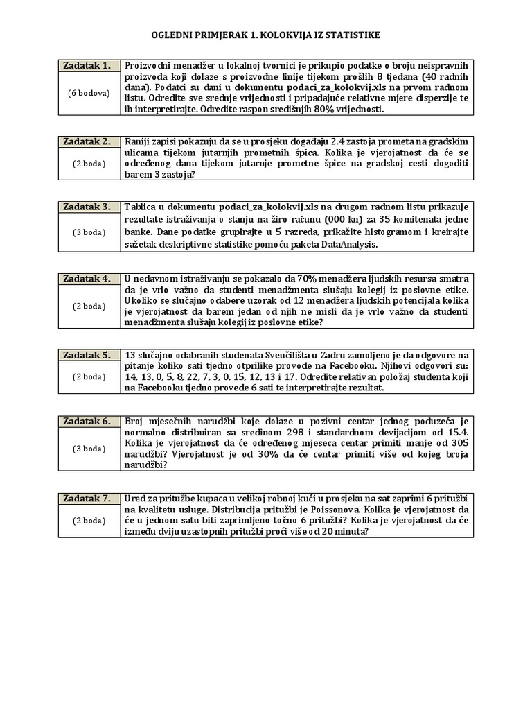 Ogledni Primjer 1. Kolokvija | PDF