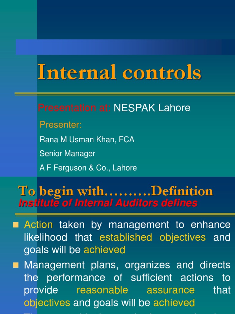 Internal Controls: Presentation at | PDF | Internal Control | Internal ...