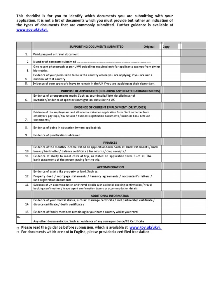 UK Visa Application Document Checklist | PDF | Passport | Travel Visa